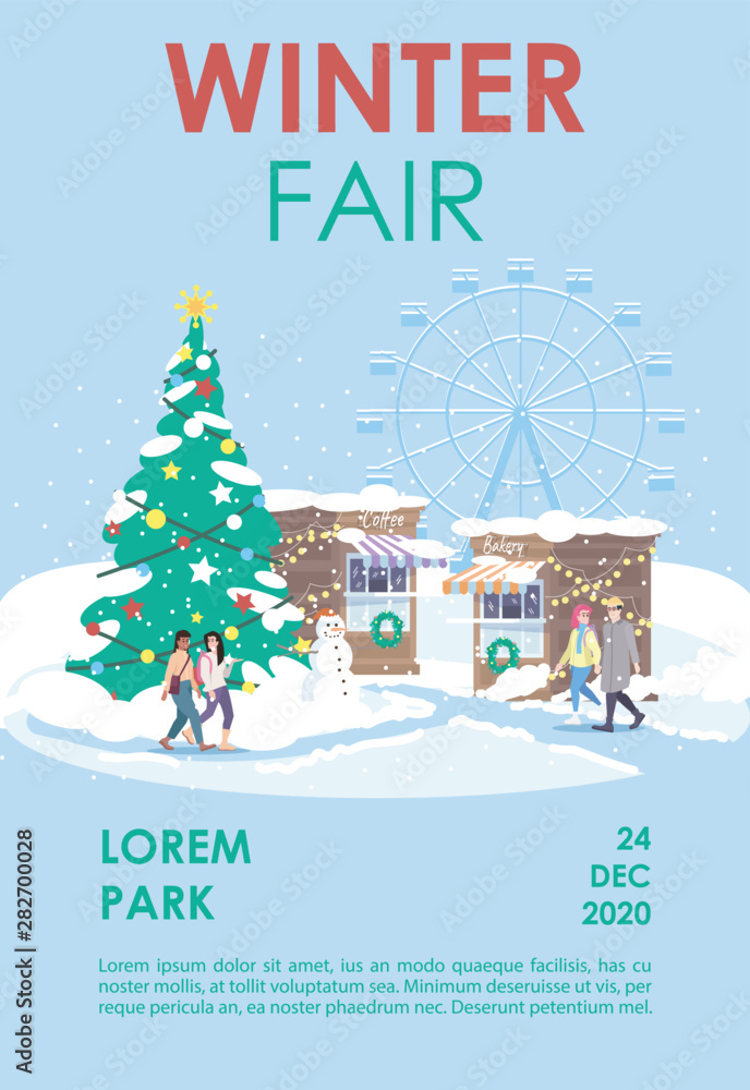 Winter fair brochure template. Christmas funfair, market flyer, booklet ...