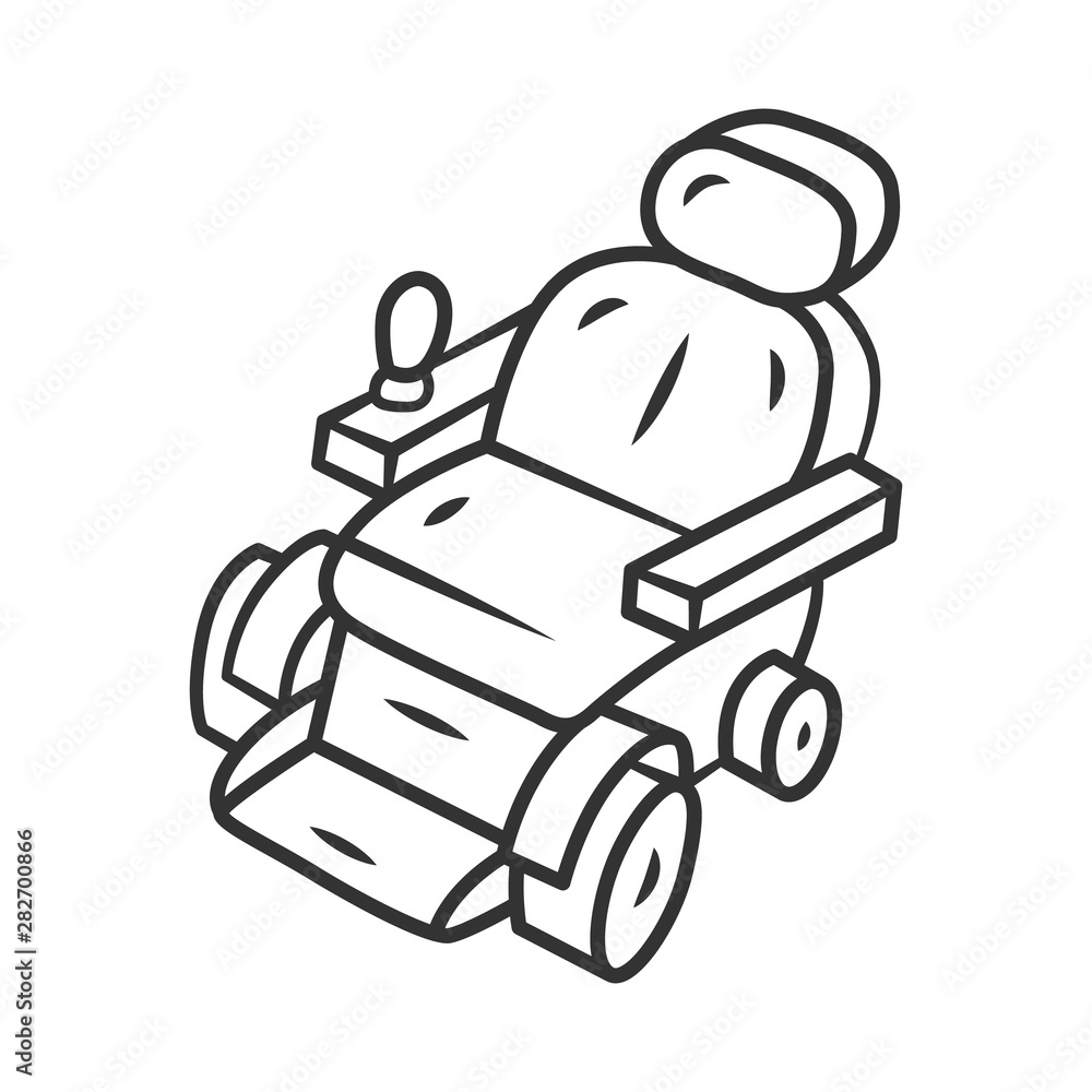 Motorized wheelchair linear icon. Mobility aid device for physically ...
