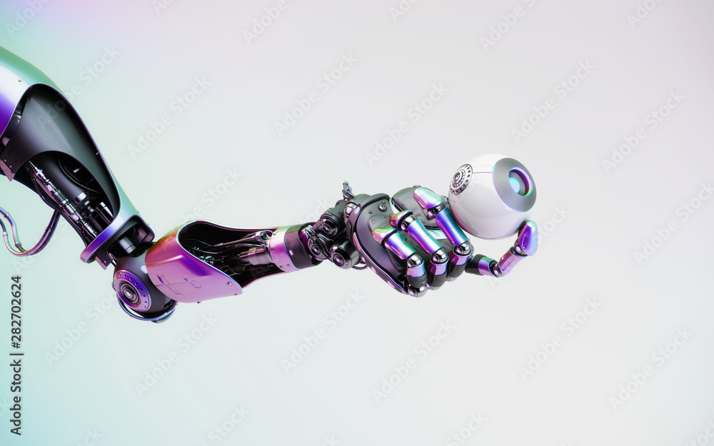 Futuristic robotic arm holding camera, 3d rendering Stock Illustration ...