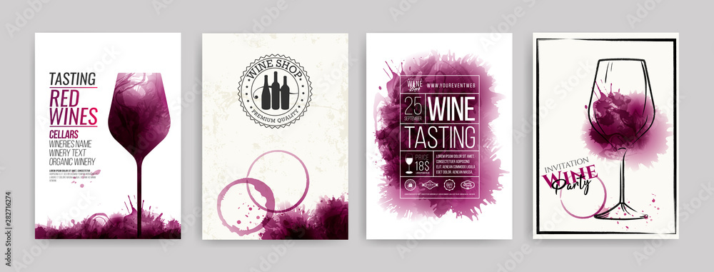 Collection of templates with wine designs. illustration and hand ...