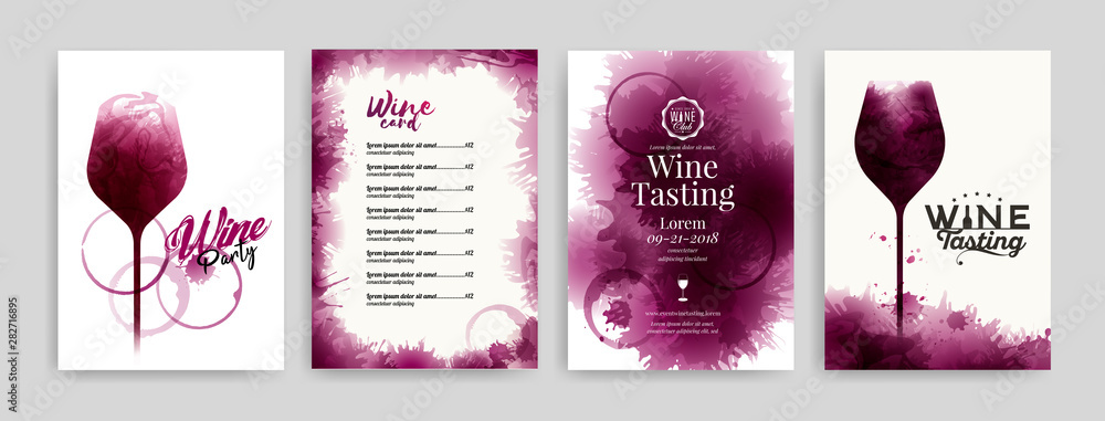 Collection of templates with wine designs. Elegant wine glass ...