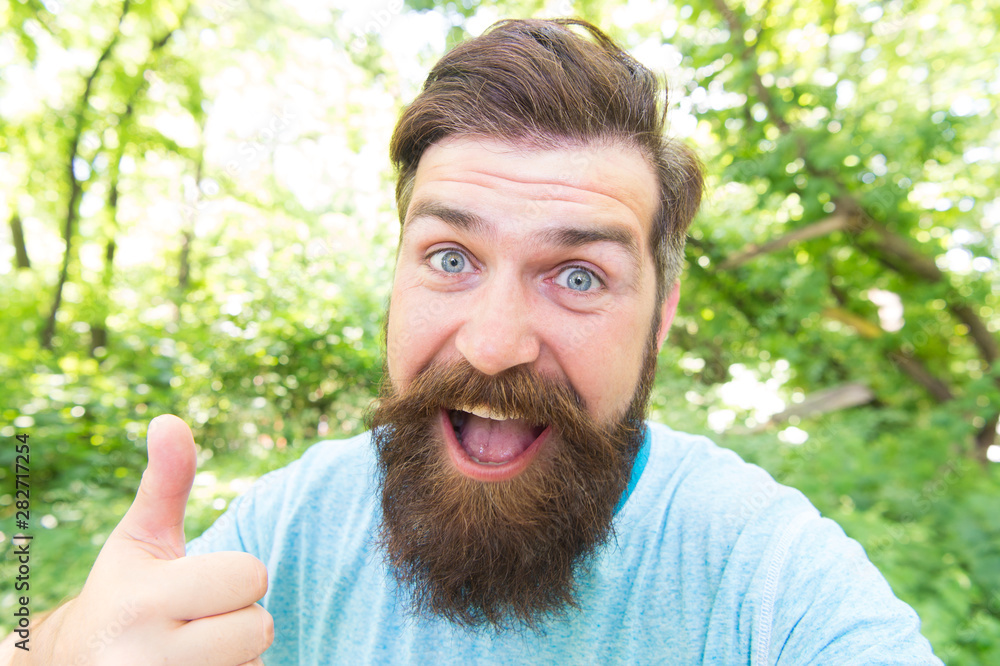 Thumbs up for bearded and beardy. Bearded man giving thumbs up hand ...
