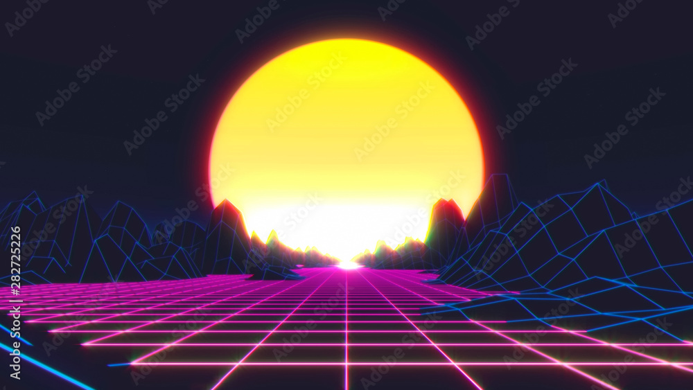 Retro Futurism Background 1980s style. 3d illustration Stock ...