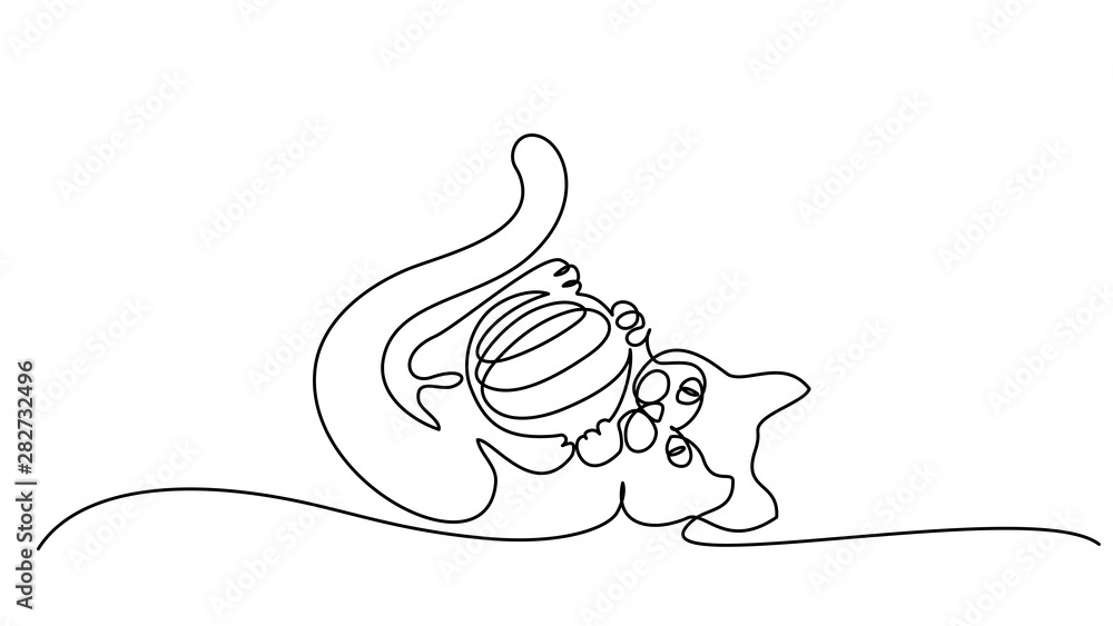 Cat playing with a ball one line drawing Stock Vector | Adobe Stock