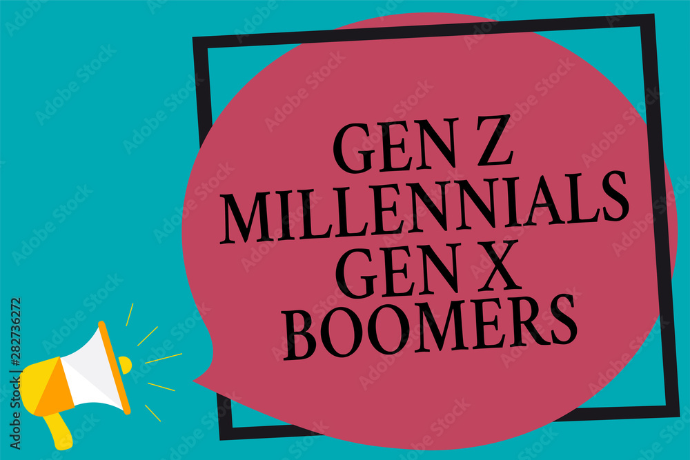 ภาพประกอบสต็อก Handwriting text writing Gen Z Millennials Gen X Boomers ...