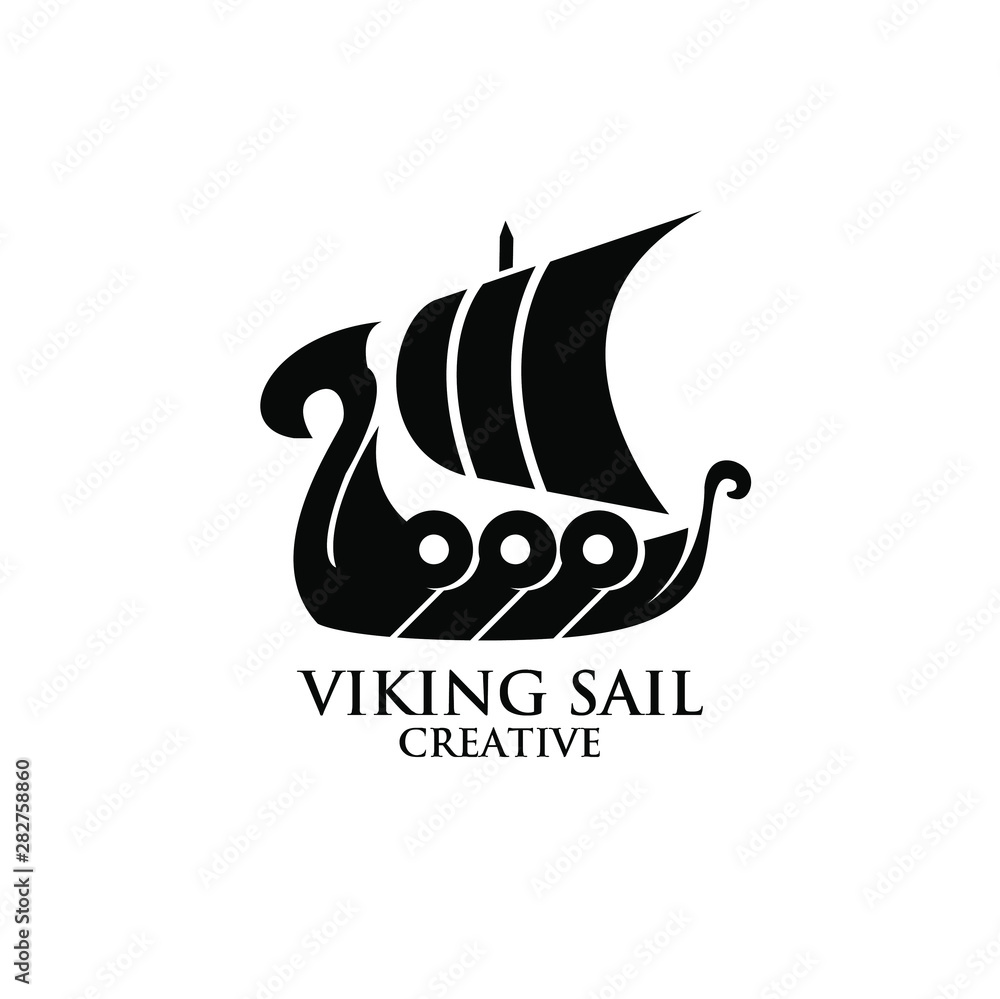viking boat ship black logo icon design vector illustration Stock ...
