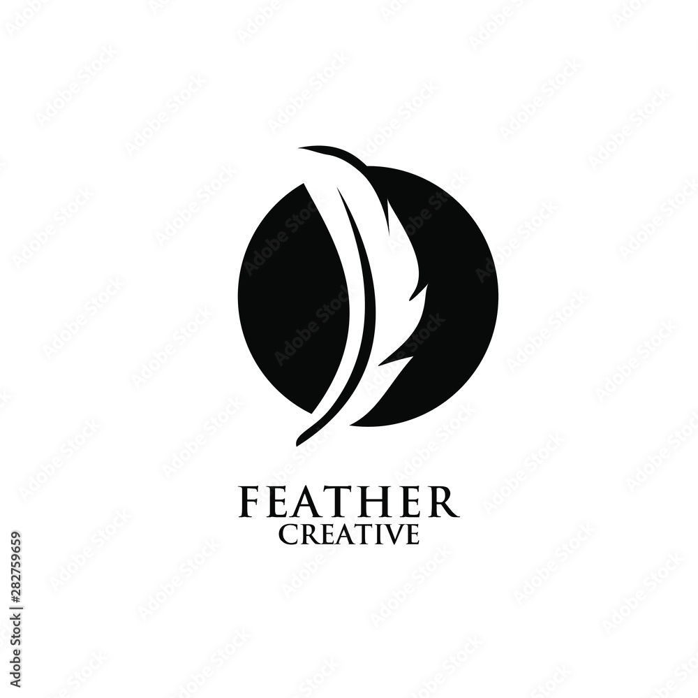 feather logo with circle icon design vector illustration symbol Stock ...
