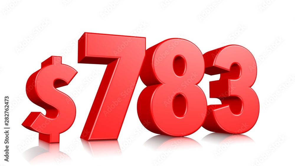 783$ Seven hundred nine eighty three price symbol. red text number 3d ...