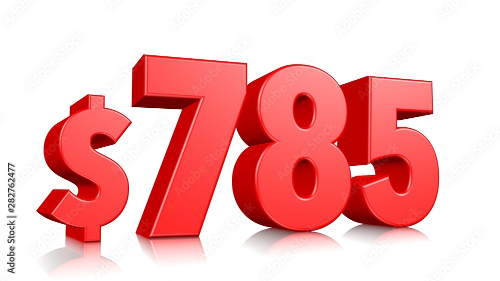 785$ Seven hundred eighty five price symbol. red text number 3d render ...