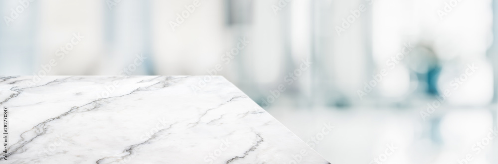 marble table top product display background with blur business office ...