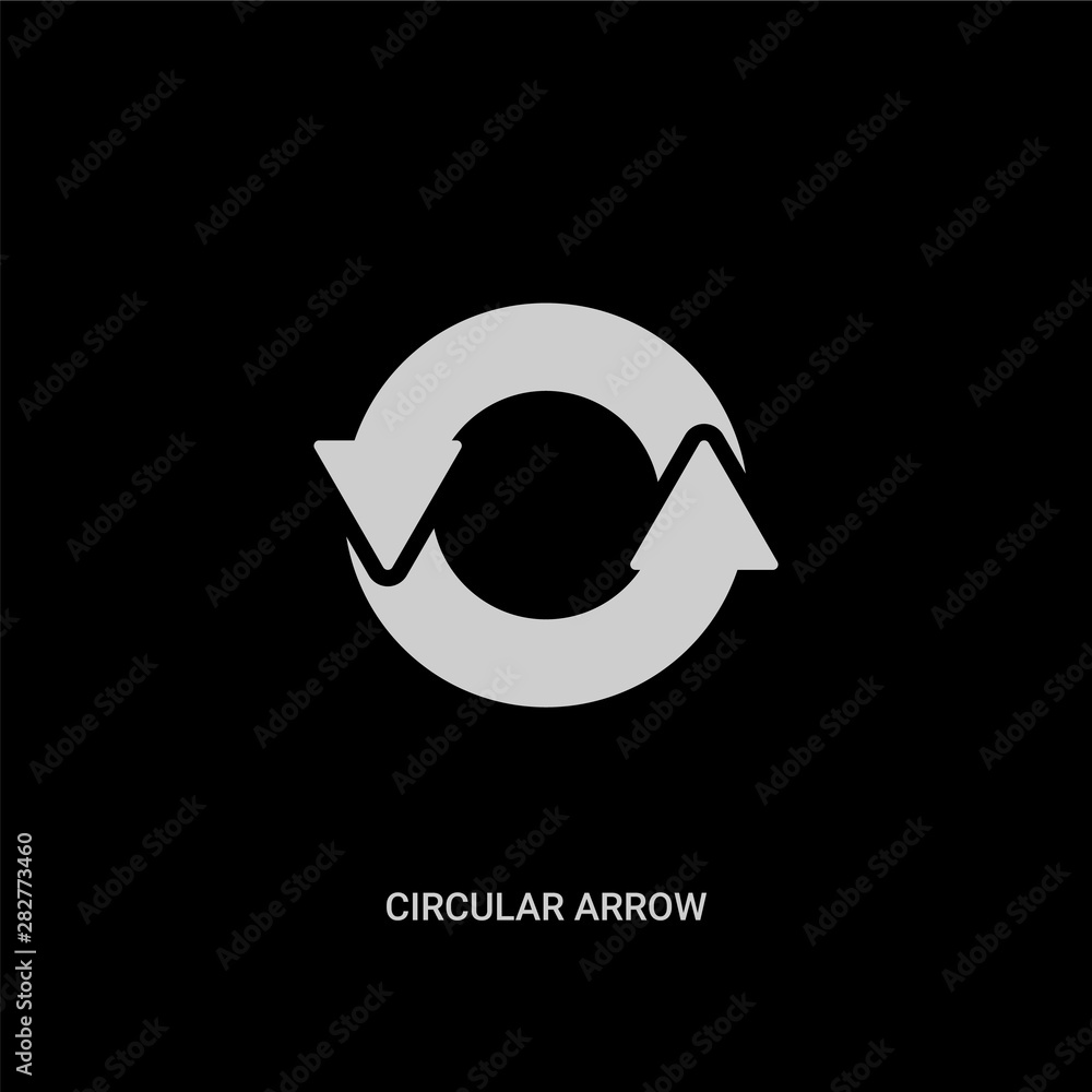 white circular arrow vector icon on black background. modern flat ...