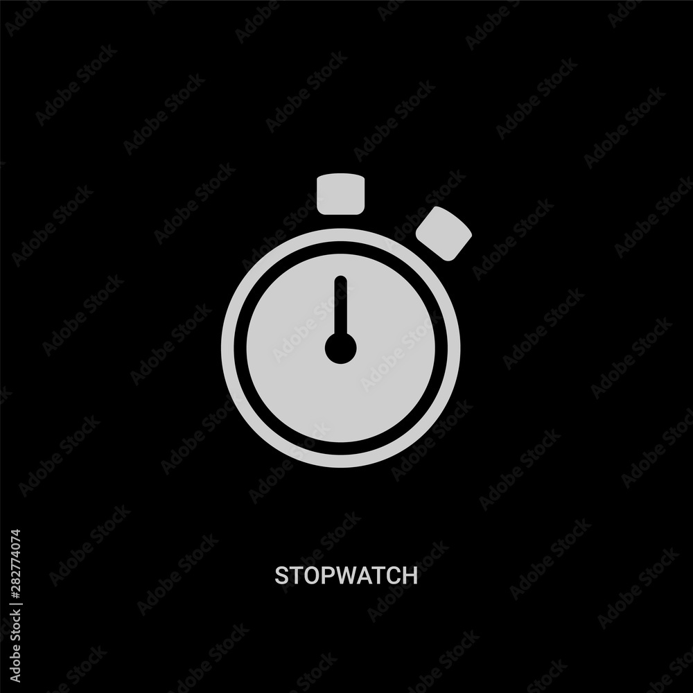 white stopwatch vector icon on black background. modern flat stopwatch ...