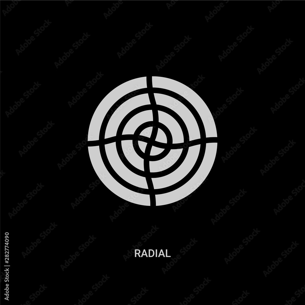 white radial vector icon on black background. modern flat radial from ...