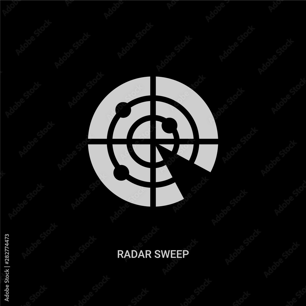 white radar sweep vector icon on black background. modern flat radar ...