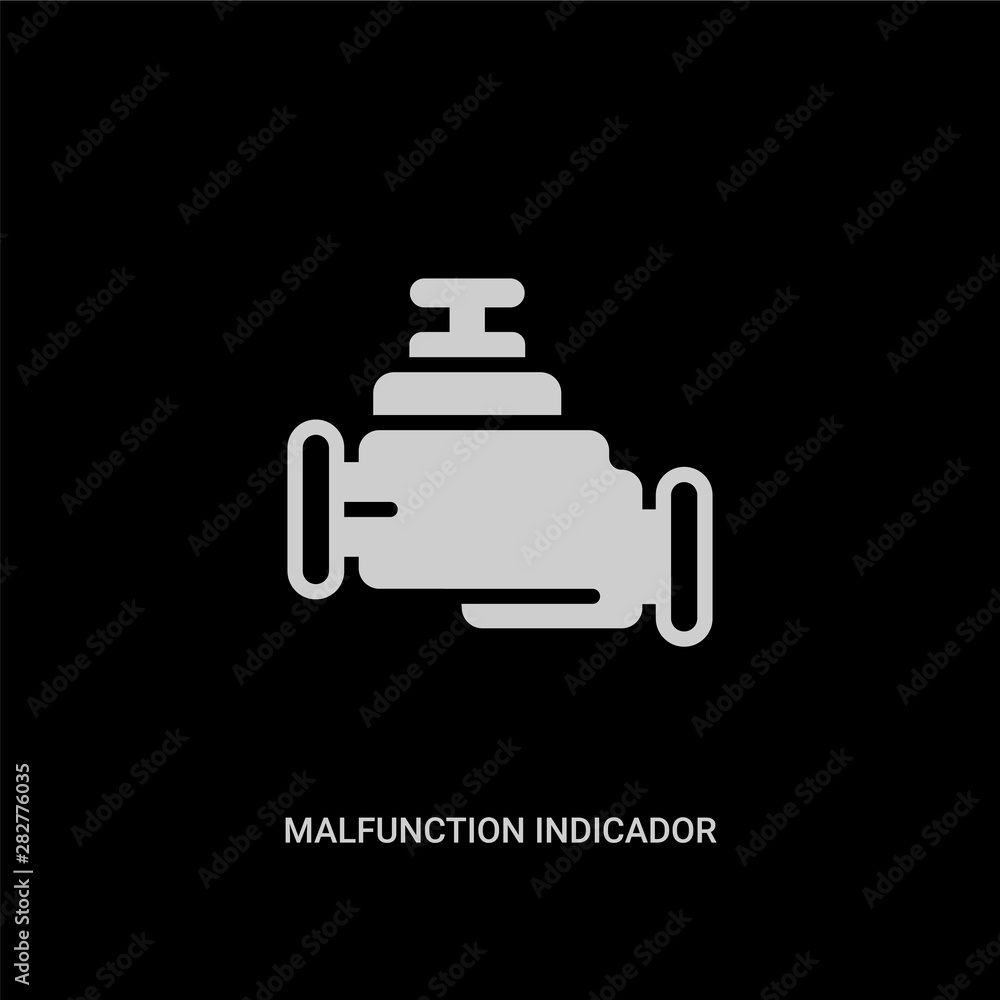 white malfunction indicador vector icon on black background. modern ...
