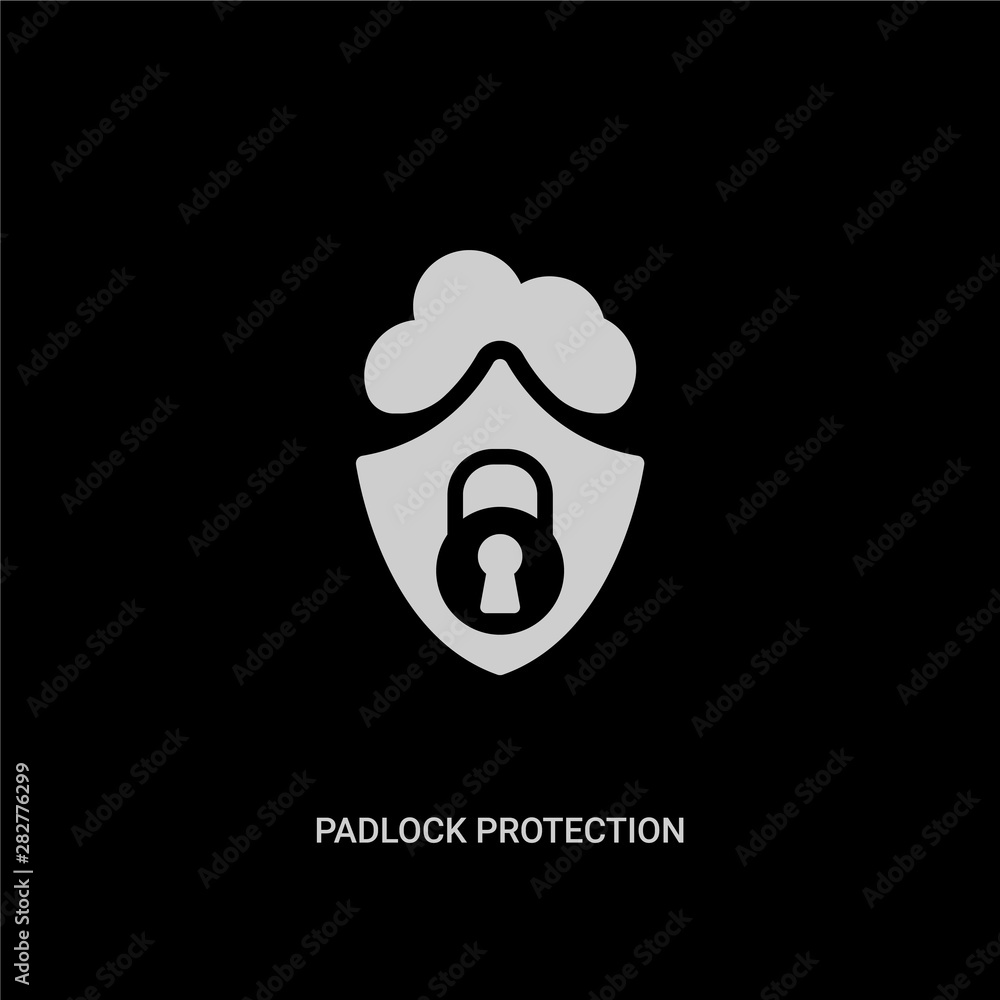 white padlock protection active vector icon on black background. modern ...