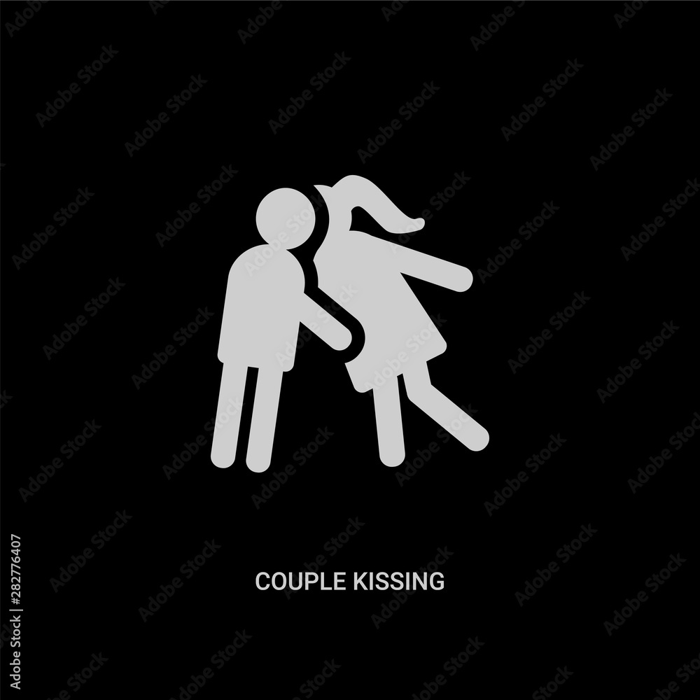 white couple kissing vector icon on black background. modern flat ...