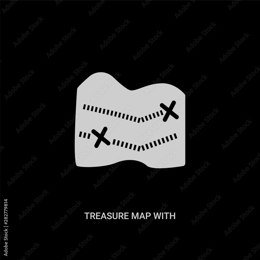 white treasure map with x vector icon on black background. modern flat ...