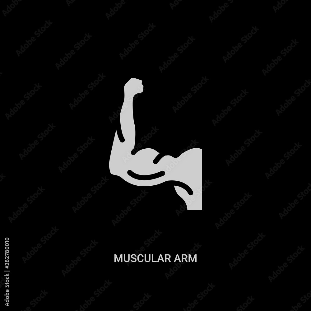 white muscular arm vector icon on black background. modern flat ...