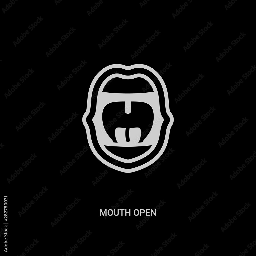 white mouth open vector icon on black background. modern flat mouth ...