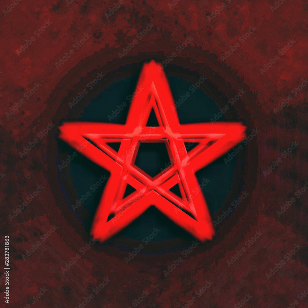 Reversed Pentagram symbol. Wiccan symbols- Cross of Sulfur. Blood red ...