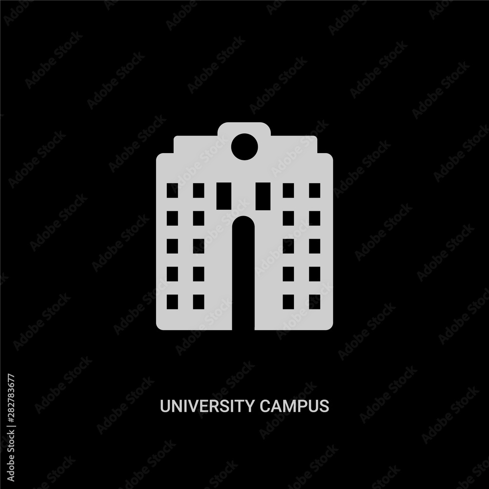 white university campus vector icon on black background. modern flat ...