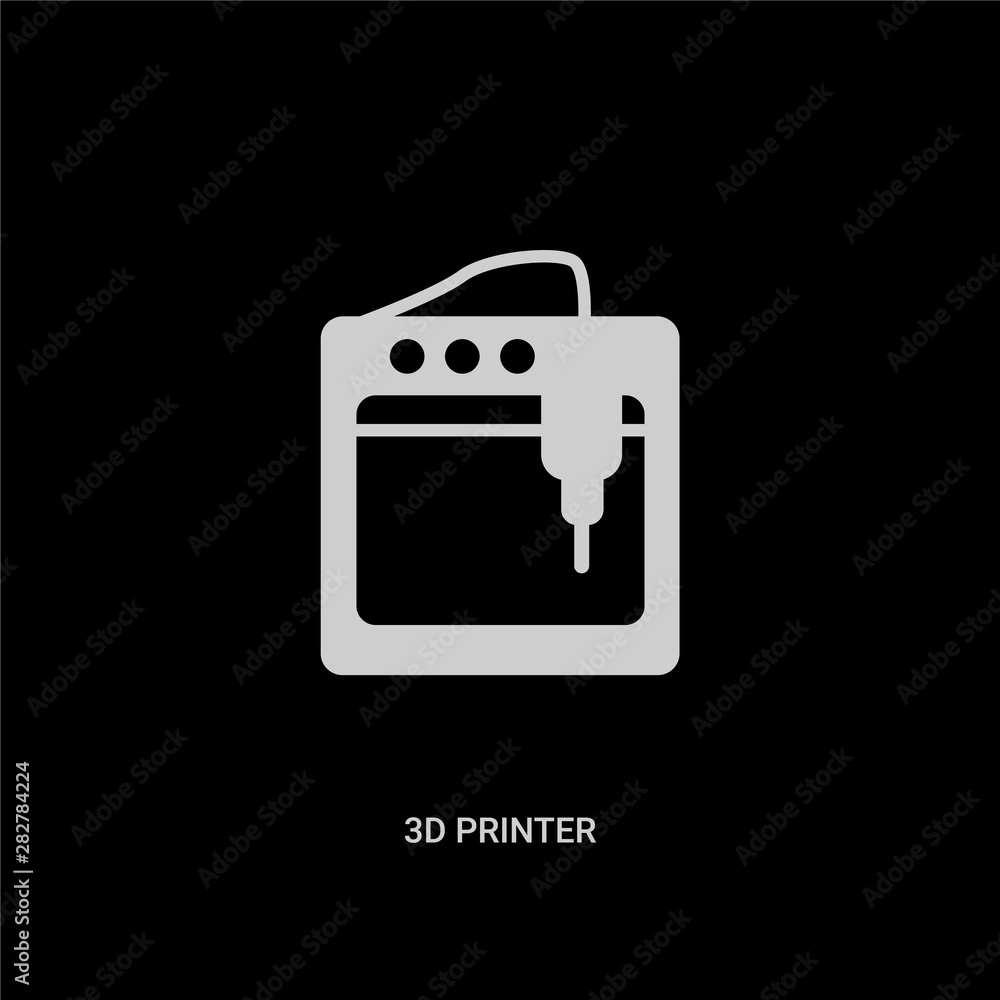 white 3d printer vector icon on black background. modern flat 3d ...