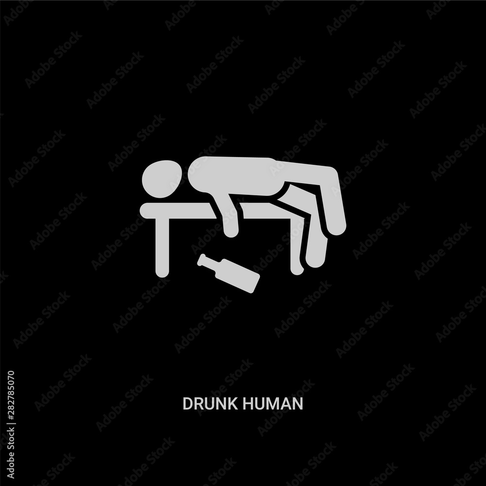 white drunk human vector icon on black background. modern flat drunk ...