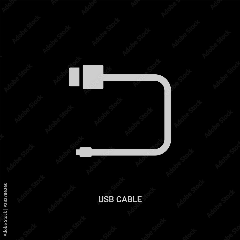 white usb cable vector icon on black background. modern flat usb cable ...