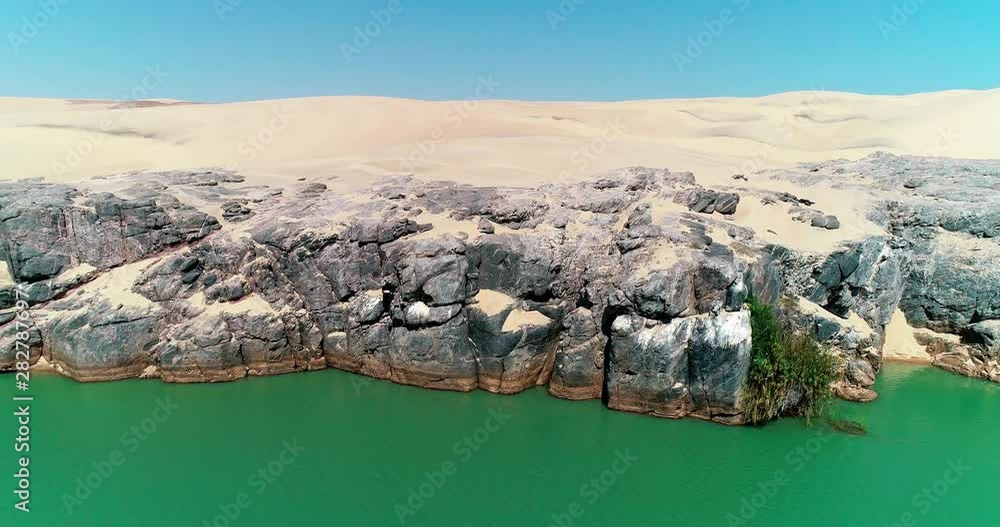 4K Drone. Aerial birds eye view of the majestic and peaceful Kunene ...