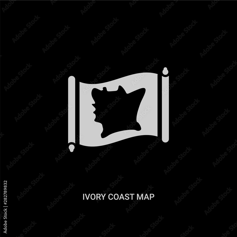 white ivory coast map vector icon on black background. modern flat ...