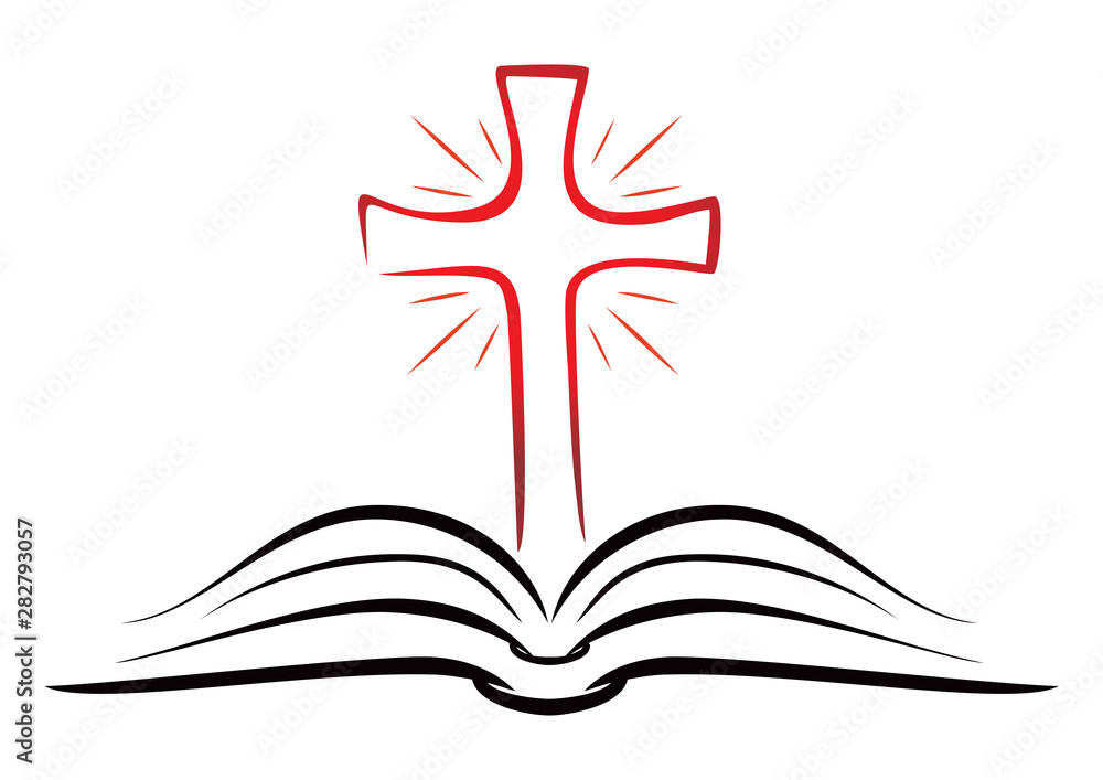 Open book with shining Christian cross inside Stock Vector | Adobe Stock