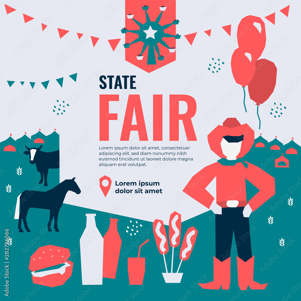 Vector illustration for State Fair with food and drink, amusement park ...