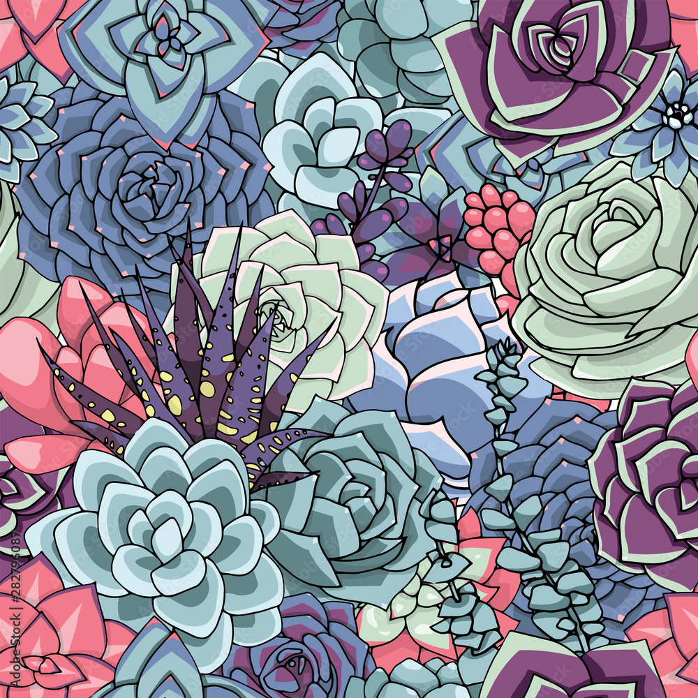 Vector succulents seamless pattern. Succulent ornament. Multicolored ...