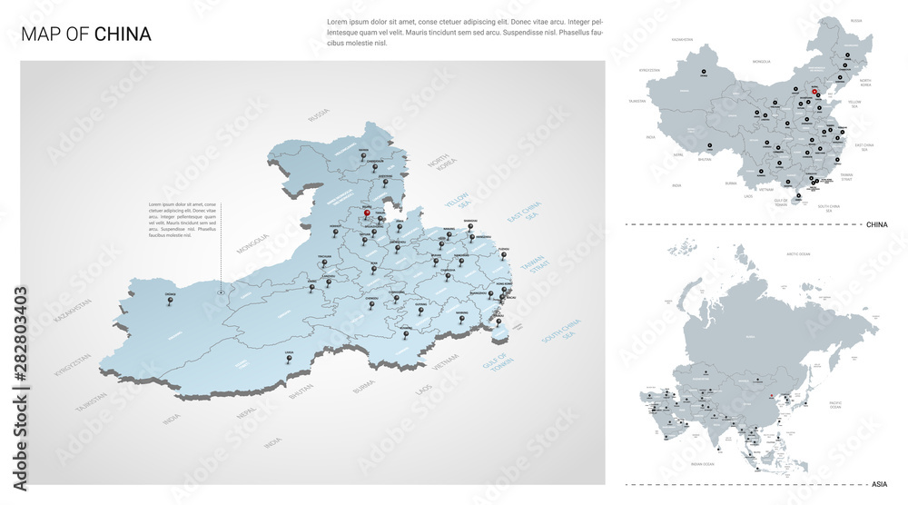 Vector set of China country. Isometric 3d map, China map, Asia map ...