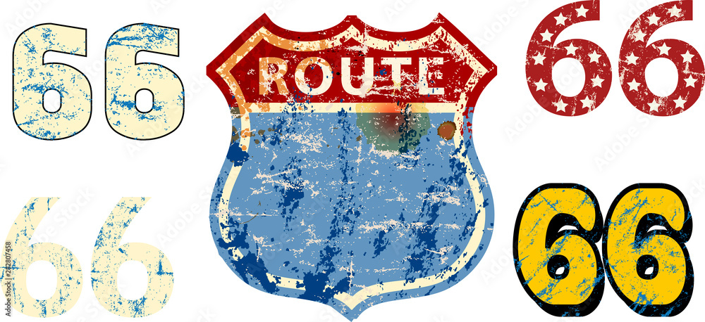 vintage battered blank route 66 road sign mock up with various ...