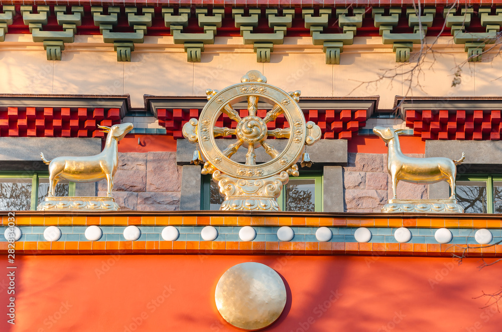 Dharmacakra - Wheel of the Dharma and two doe simbol of buddhism ...