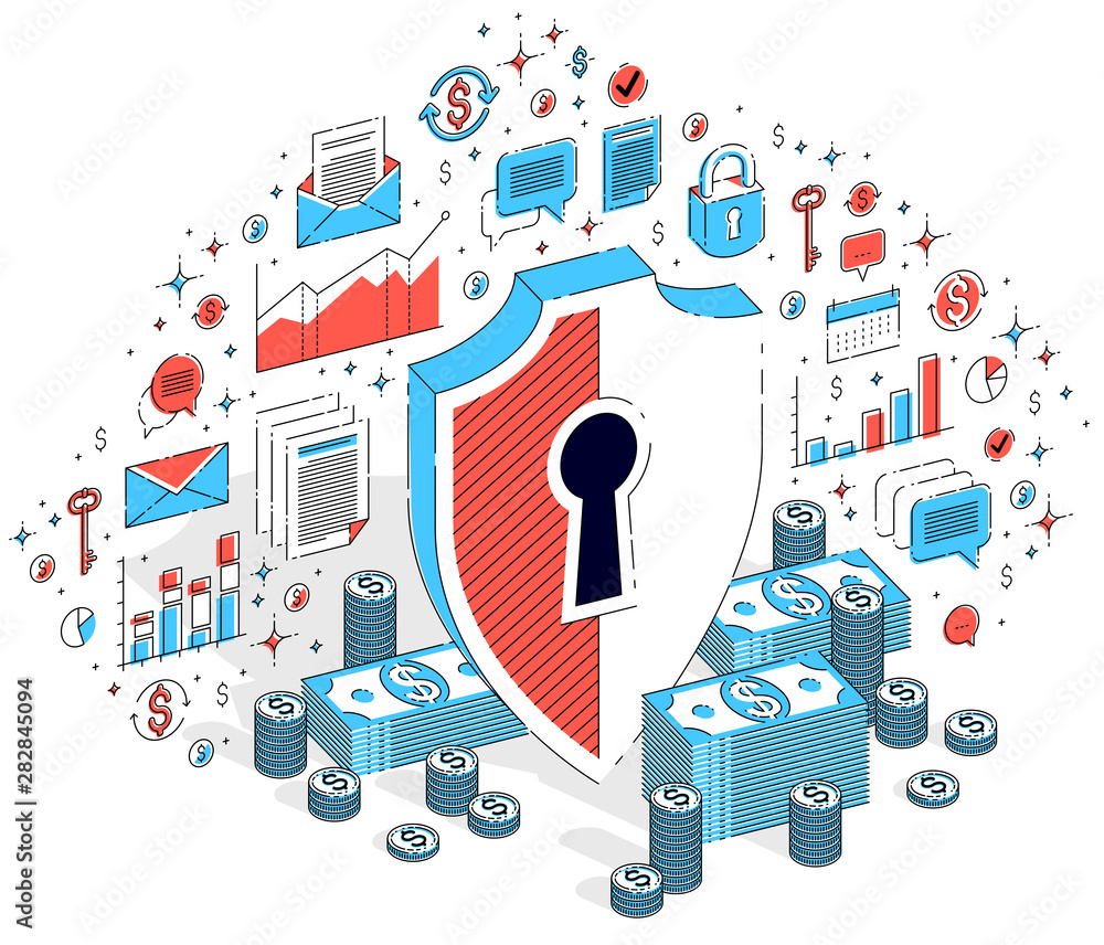 Protection of finances concept, Life Buoy and Shield with cash money ...