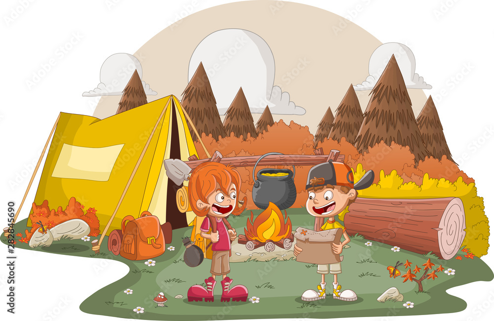 Kids Camping Cartoon