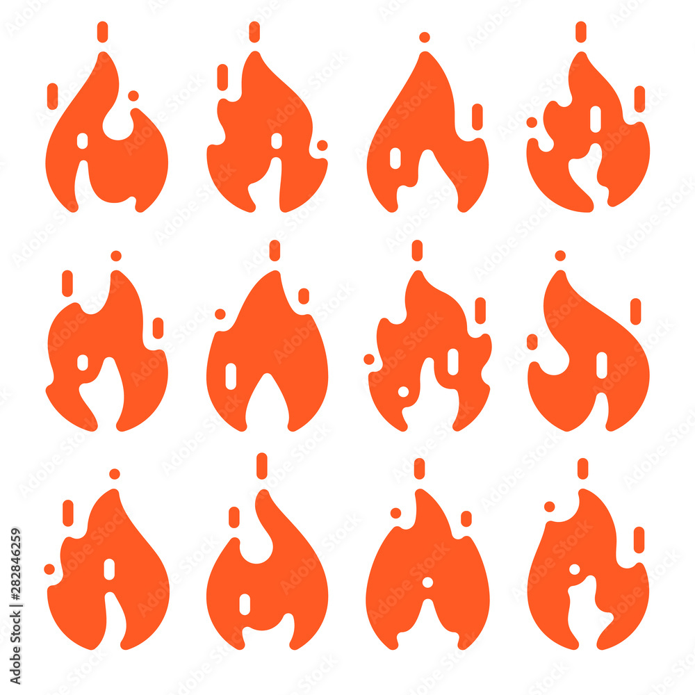 Fire flames with sparks, set red orange icons Stock Vector | Adobe Stock