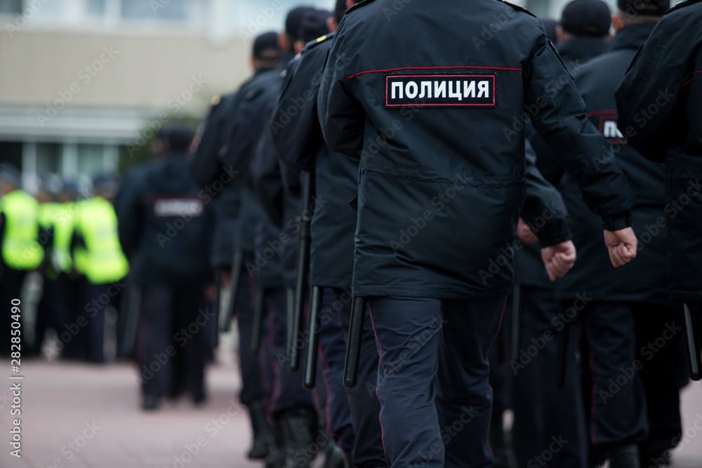 Russian police squad formation back view with Stock Photo | Adobe Stock