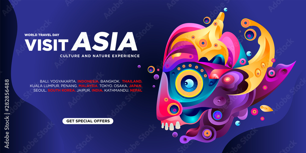 World Travel Day Asian Visit Banner Template. Vector Illustration of ...