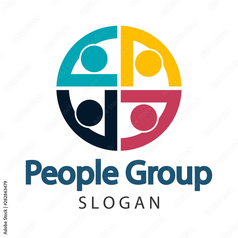 Group four people logo handshake in a circle,Teamwork icon.vector ...