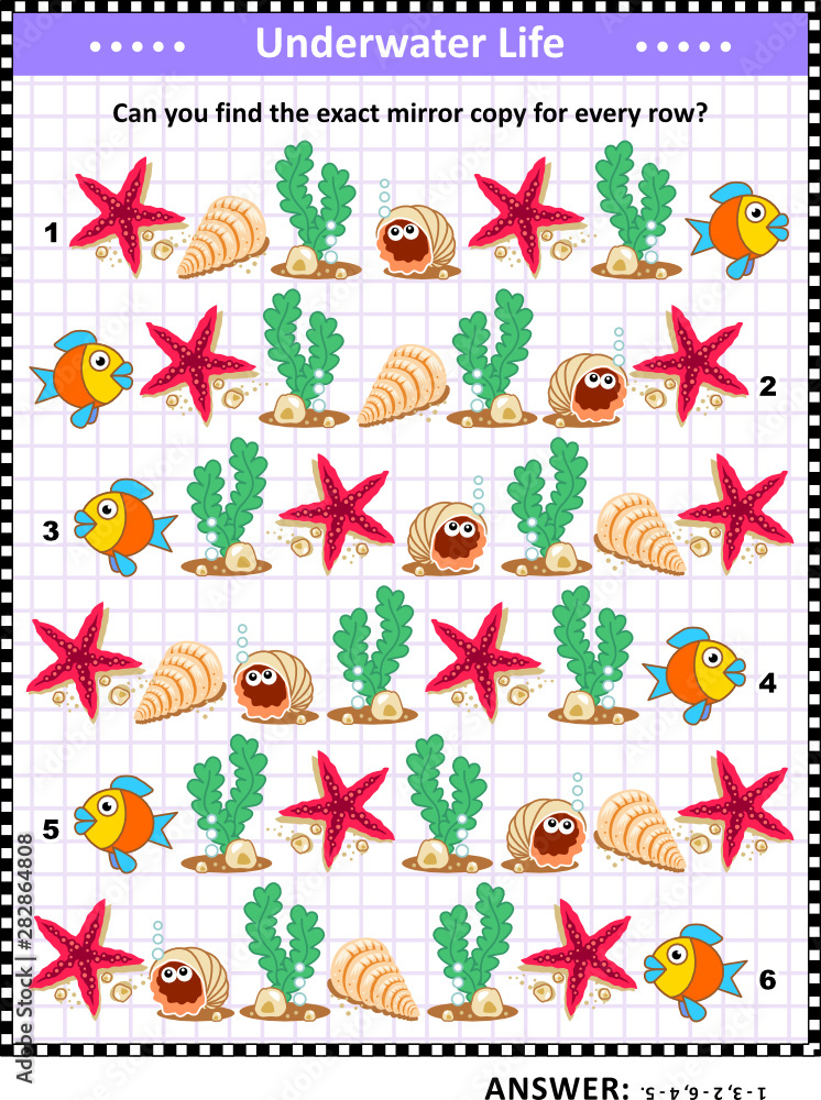Underwater life themed IQ training picture puzzle: Match the pairs ...