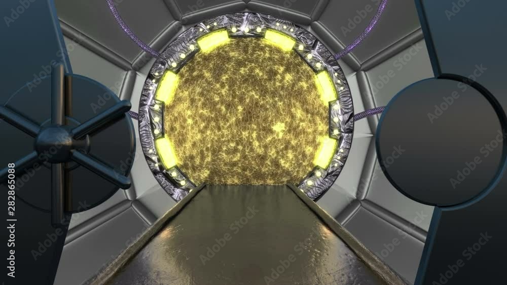 Vídeo do Stock: Iron hatch opens panoramic view to the spaceship ...