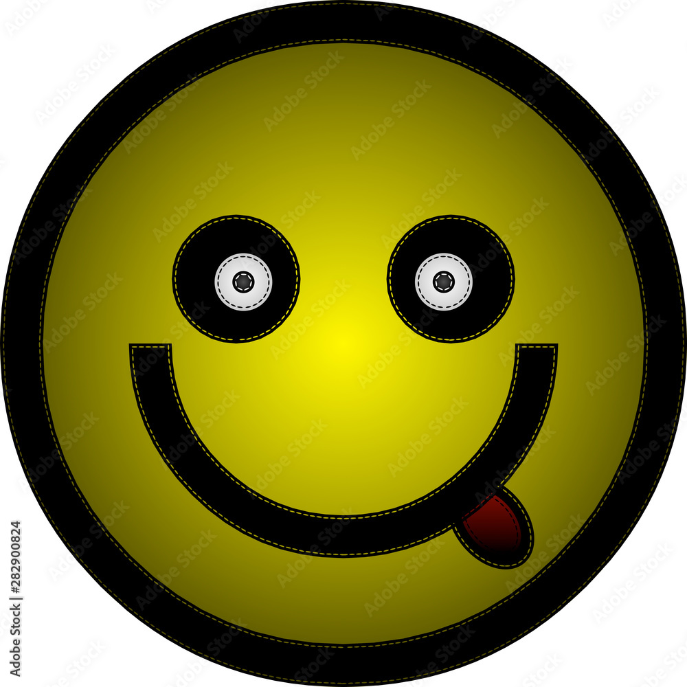 Freches Smiley mit ausgestreckter Zunge und aufgenähtem Gesicht Stock ...