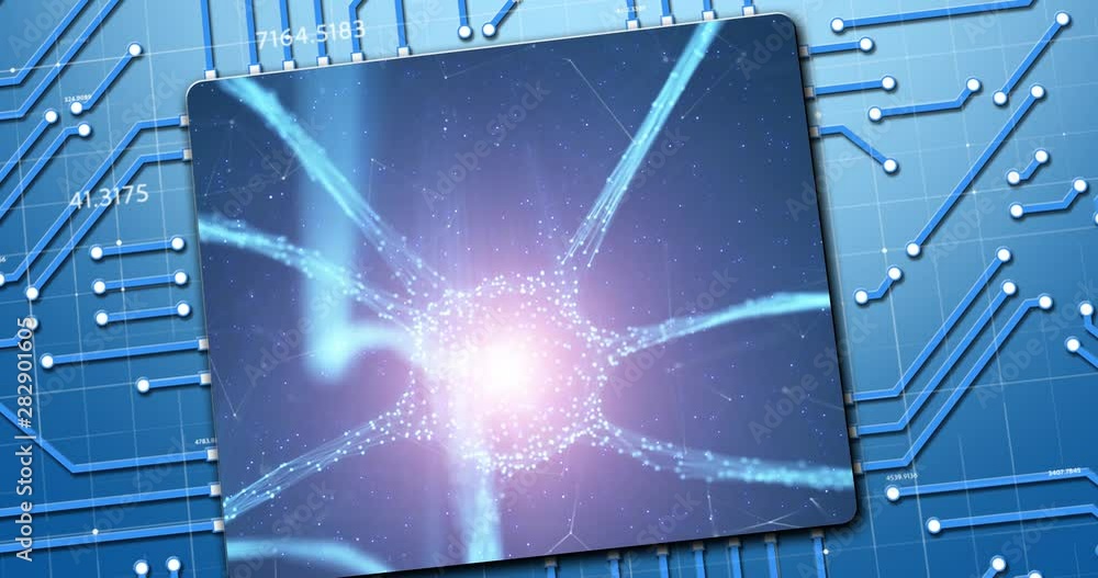 Circuit board with neuron artificial intelligence microchip. Conceptual ...