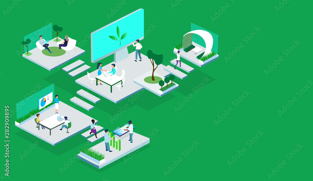 Environmentally friendly workplace concept. Green working zone with ...