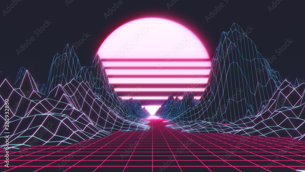 Retro Futurism Background 1980s style. 3d illustration Stock ...