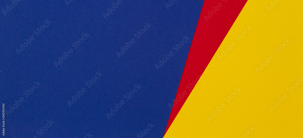Abstract blue, red and yellow color paper geometry composition banner ...
